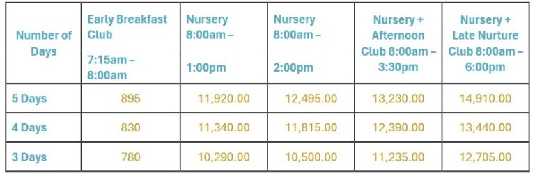 Fee Structure 2024 - 2025 - The Little Dreamers Nursery